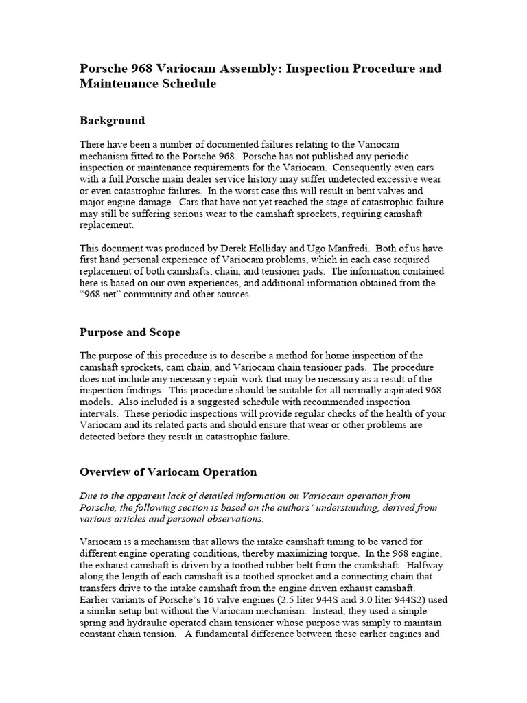 Procedure For Inspection of Porsche 968 Camshafts | PDF | Electrical ...