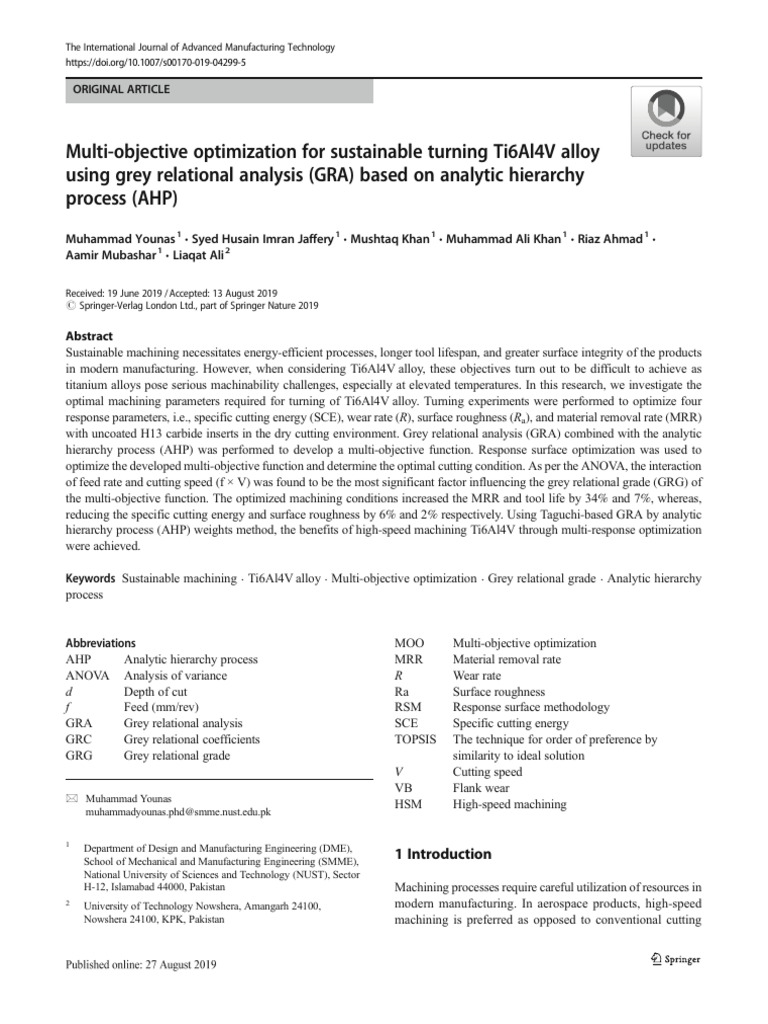 Multi-Objective Optimization For Sustainable Turning Ti6Al4V Alloy Using Grey Relational ...