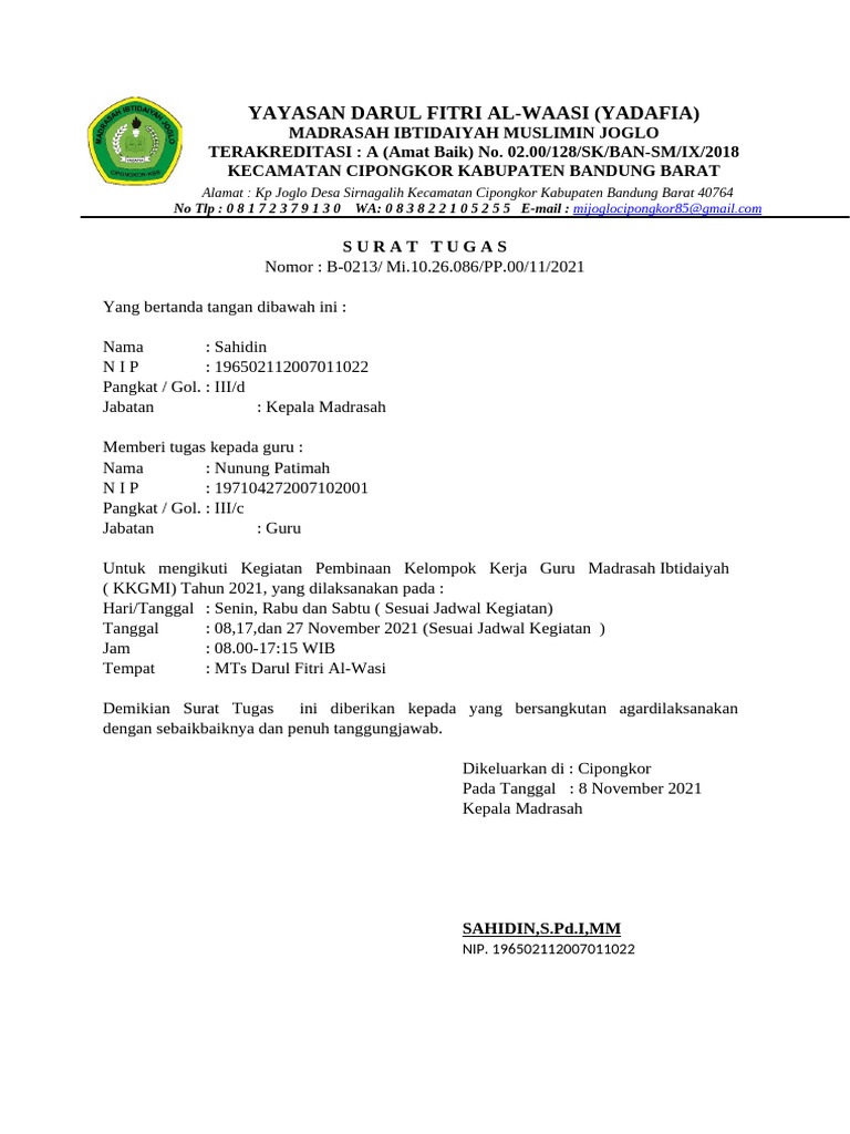 Surat Tugas KKG | PDF