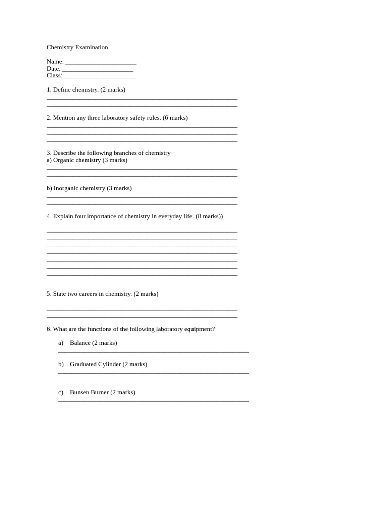 Form One Paper Chem | PDF | Chemistry | Laboratories
