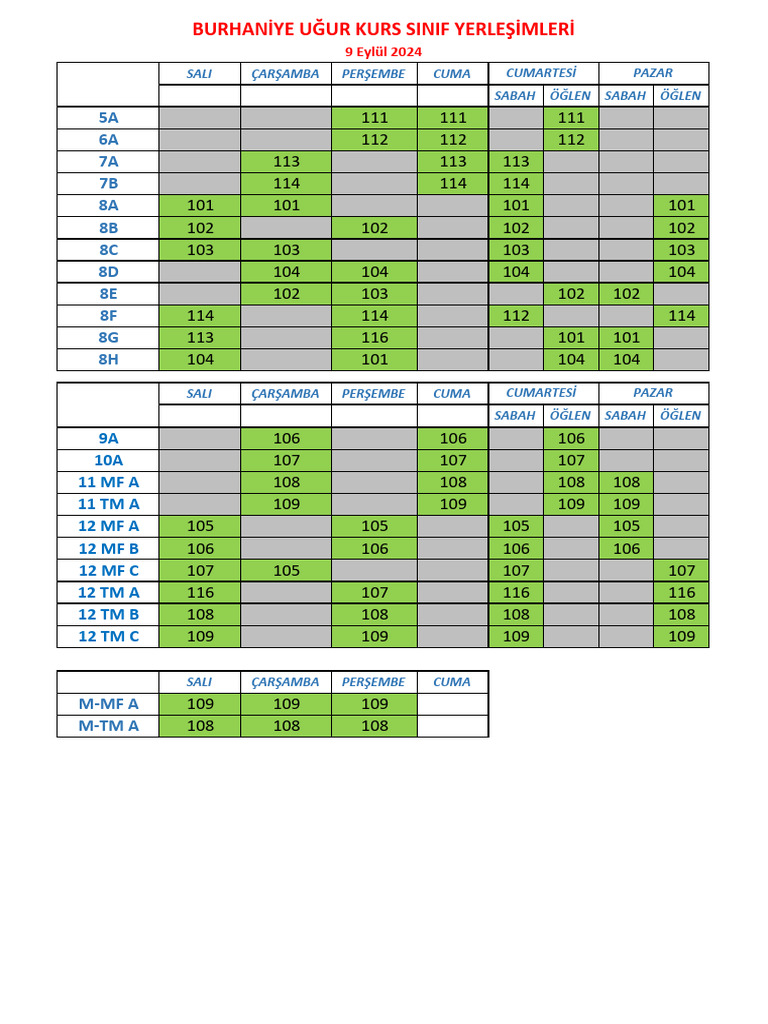 Burhaniye Uğur Kurs Sinif Yerleşimleri: 5A 6A 7A 7B 8A 8B 8C 8D 8E 8F 8G 8H | PDF