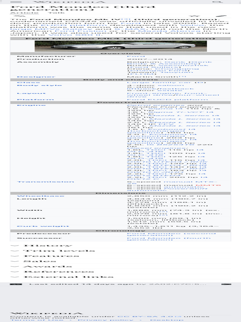 Ford Mondeo (Third Generation) - Wikipedia | PDF | Ford Motor Company ...