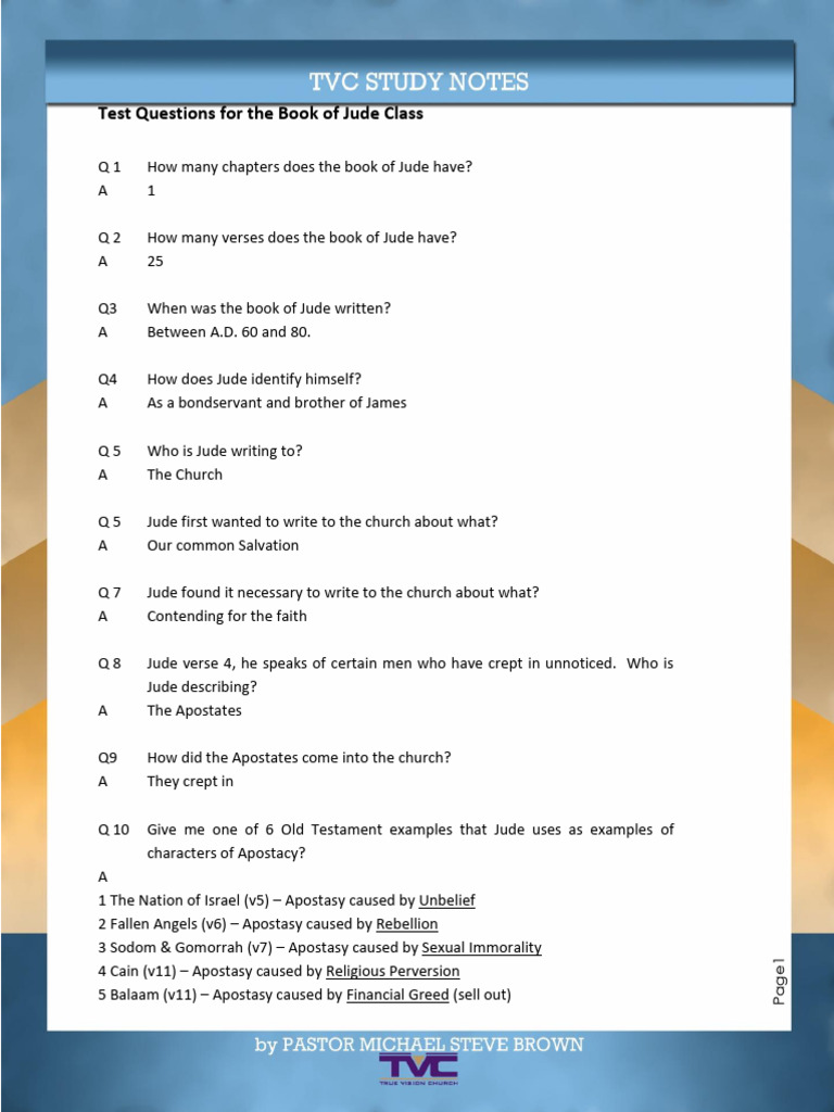 Jude Bible Quiz Questions & Answers | PDF | Epistle Of Jude | Apostasy