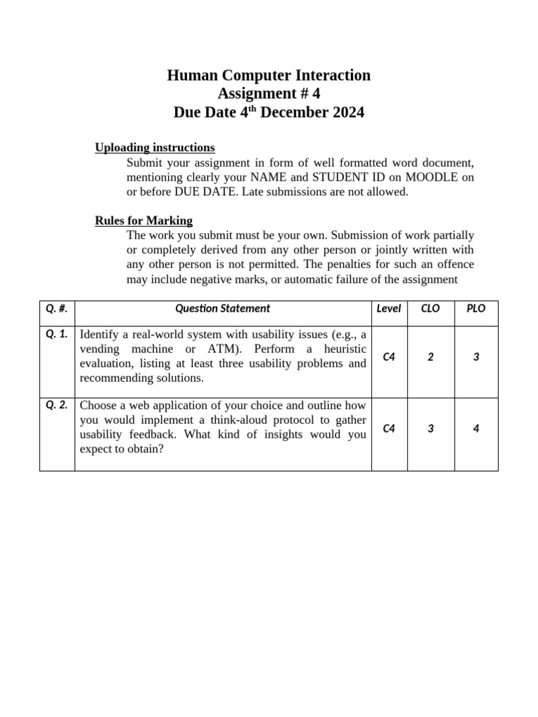 HCI Assignment 4: Usability Evaluation Tasks | PDF