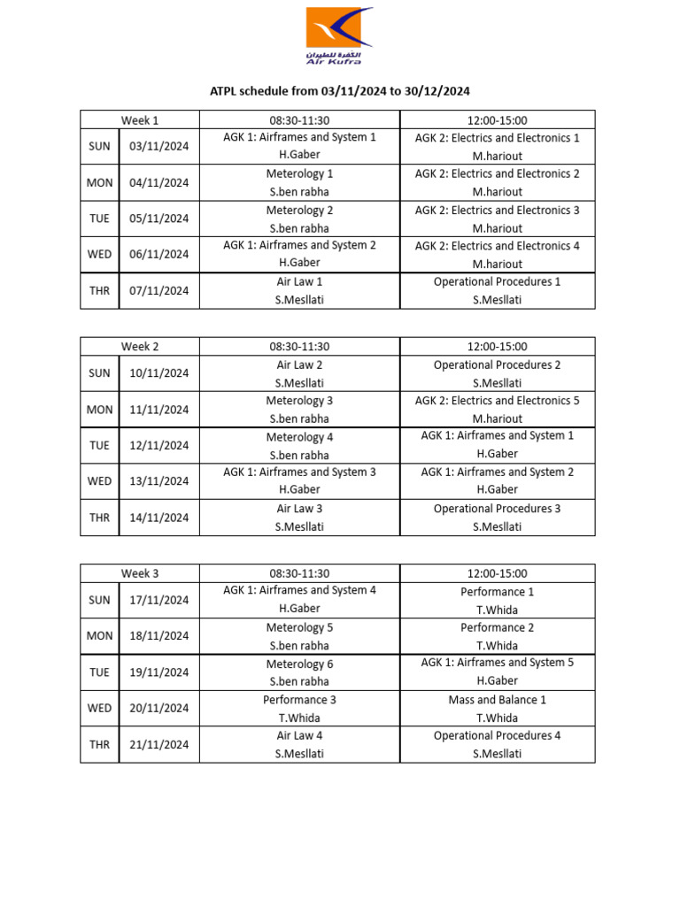 ATPL Schedule | PDF | Applied And Interdisciplinary Physics | Aerospace