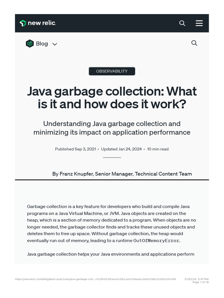 Java Garbage Collection What Is It And How Does It Work New Relic Pdf Java Programming 8450
