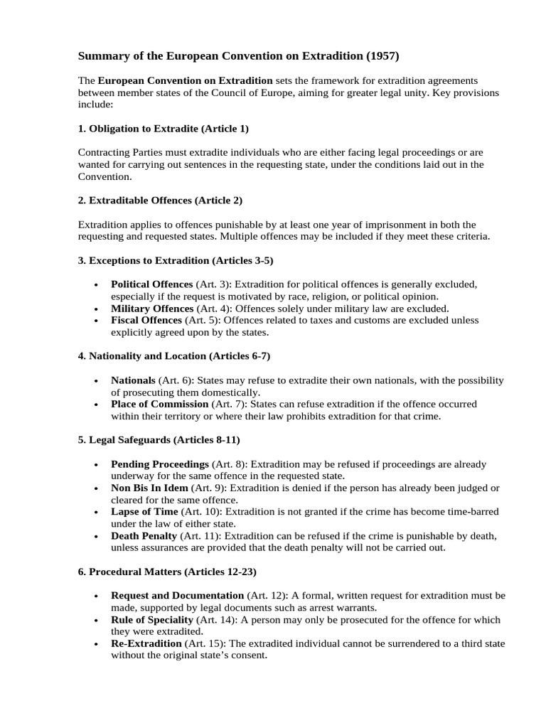 Summary of The European Convention On Extradition | PDF | Extradition ...