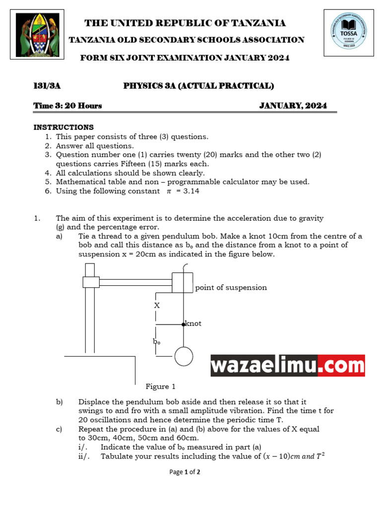 Physics 3a Fvi Tossa January 2024 | PDF | Pendulum | Temperature