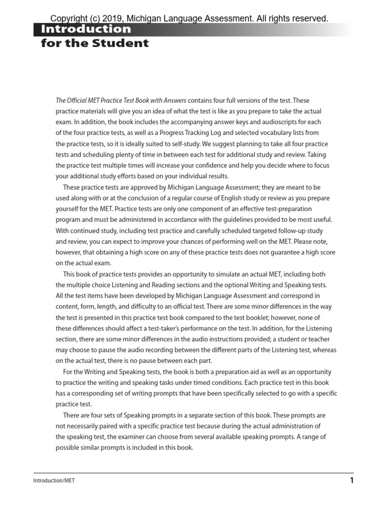 For The Student: The Official MET Practice Test Book With Answers | PDF ...