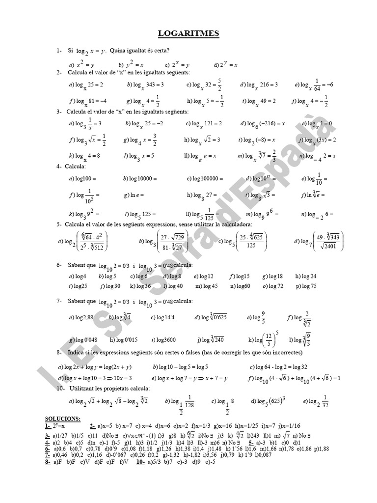 EXERC LOGARITMES 4t Mat B | PDF