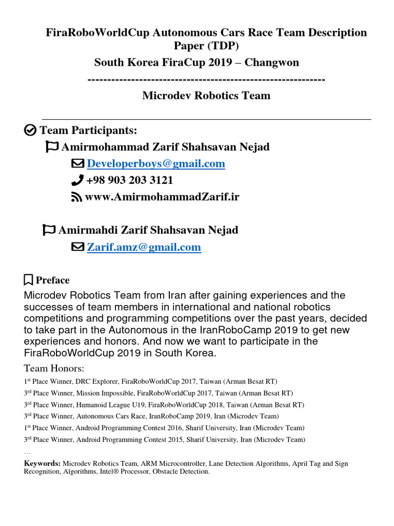 FIRA RoboWorldCup Autonomous Cars Race T | PDF | Servomechanism | Computing