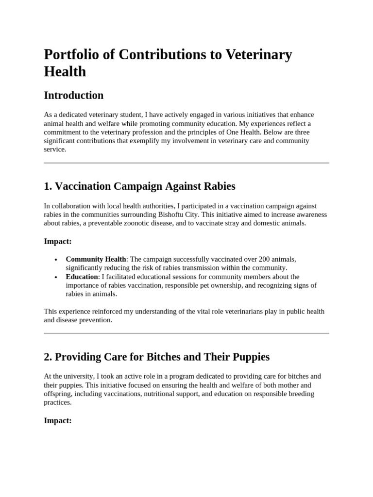 2 Portfolio of Contributions To Veterinary Health | PDF | Veterinary ...