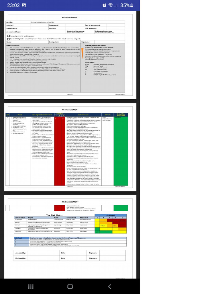 Removal & Replacement Rof Tiles Risk Assessments | PDF