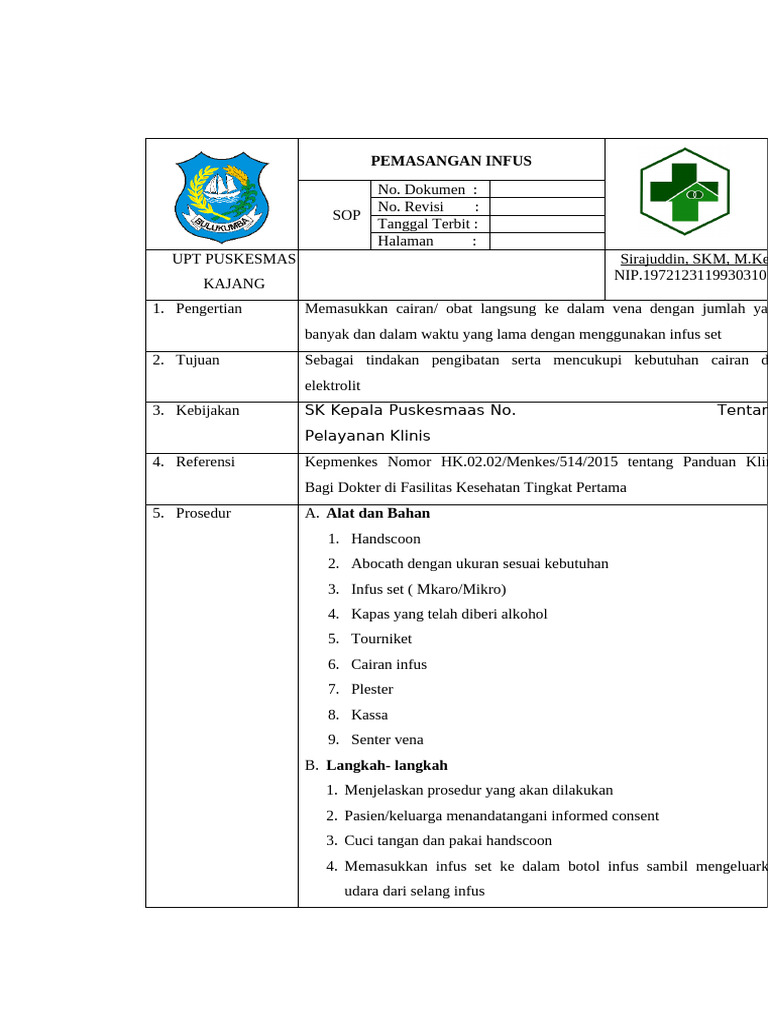 Panduan Pemasangan Infus yang Aman | PDF