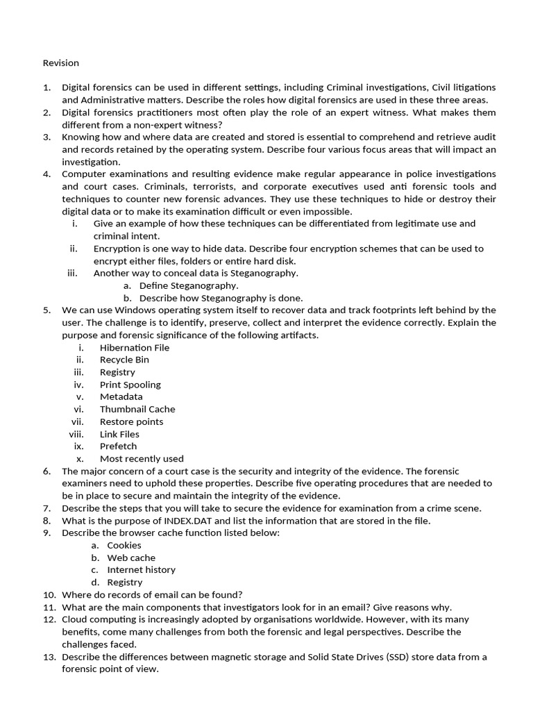 Revision Questions | PDF | Digital Forensics | Cache (Computing)
