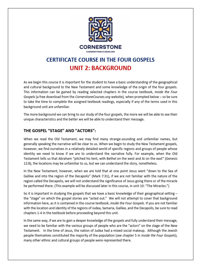 FG Unit 02 Background | PDF | Gospels | Gospel Of Mark