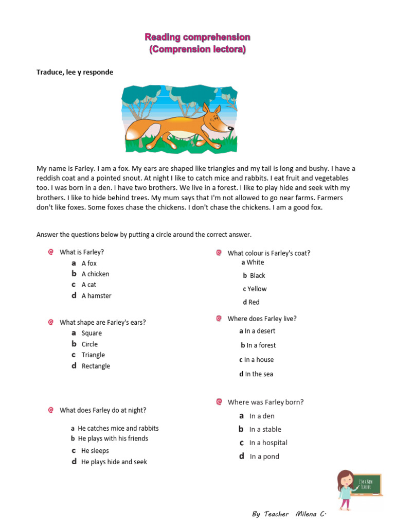 Reading Comprehension: Farley the Fox | PDF