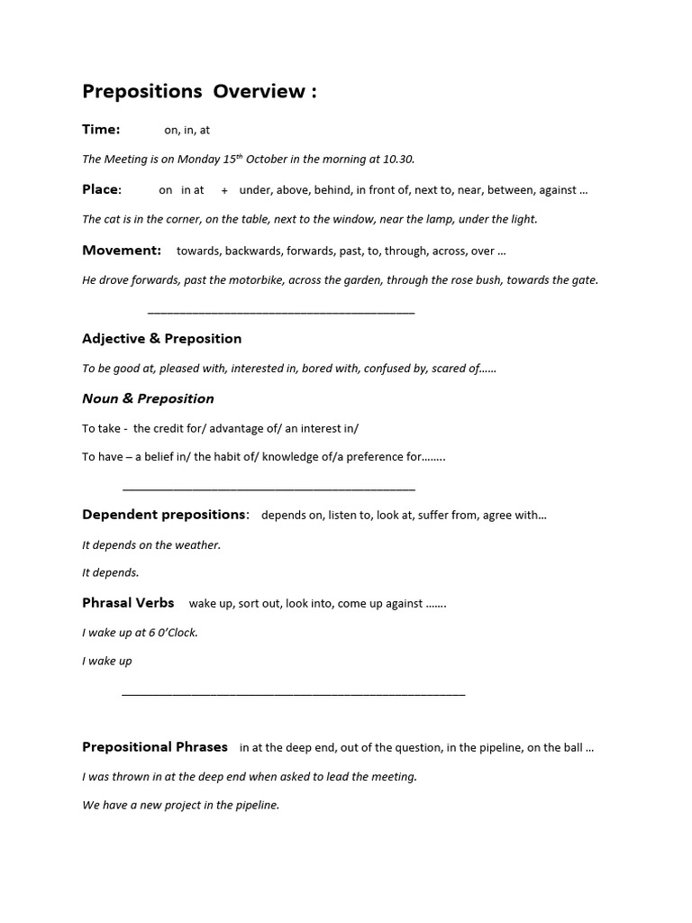 Prepositions Overview | PDF