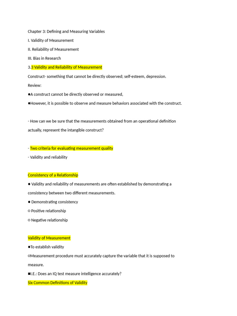 Chapter 3 BSRM | PDF | Validity (Statistics) | Psychology