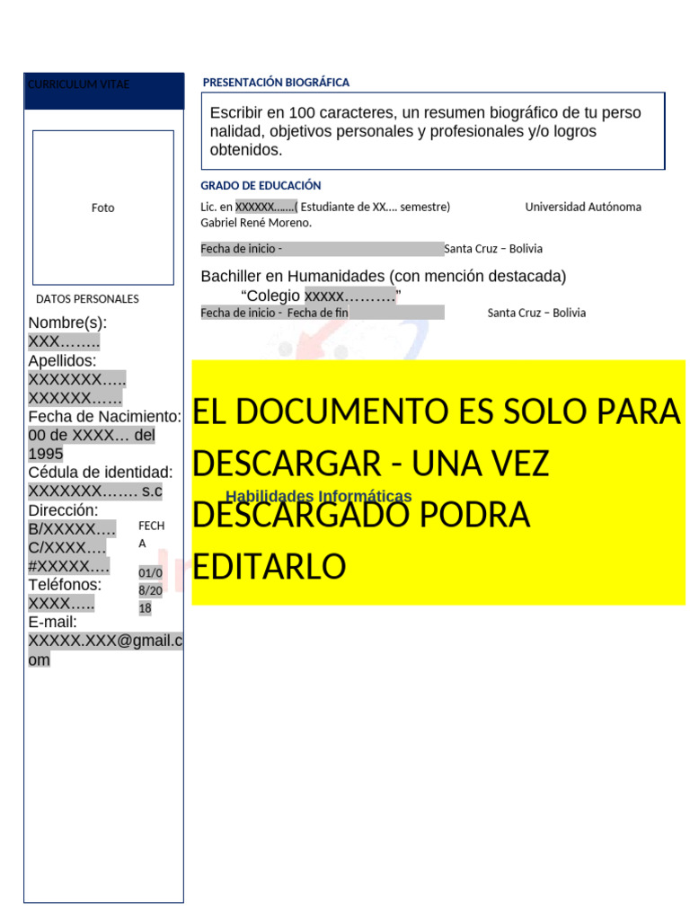 Formato Curriculum Vitae - Comercio Internacional | PDF
