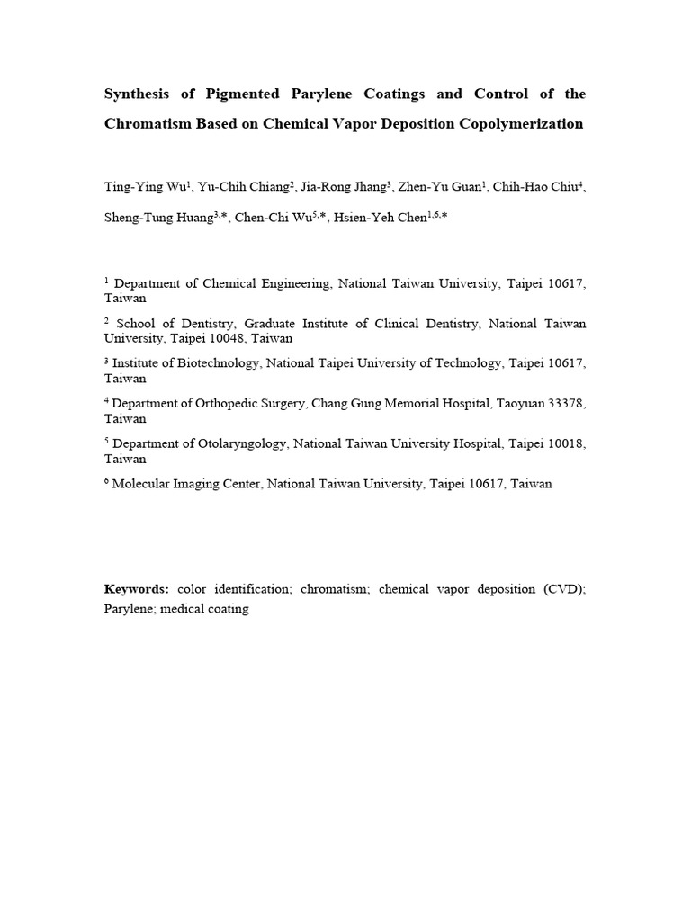 Pigmented Parylene Coating Synthesis | PDF | Color | Copolymer