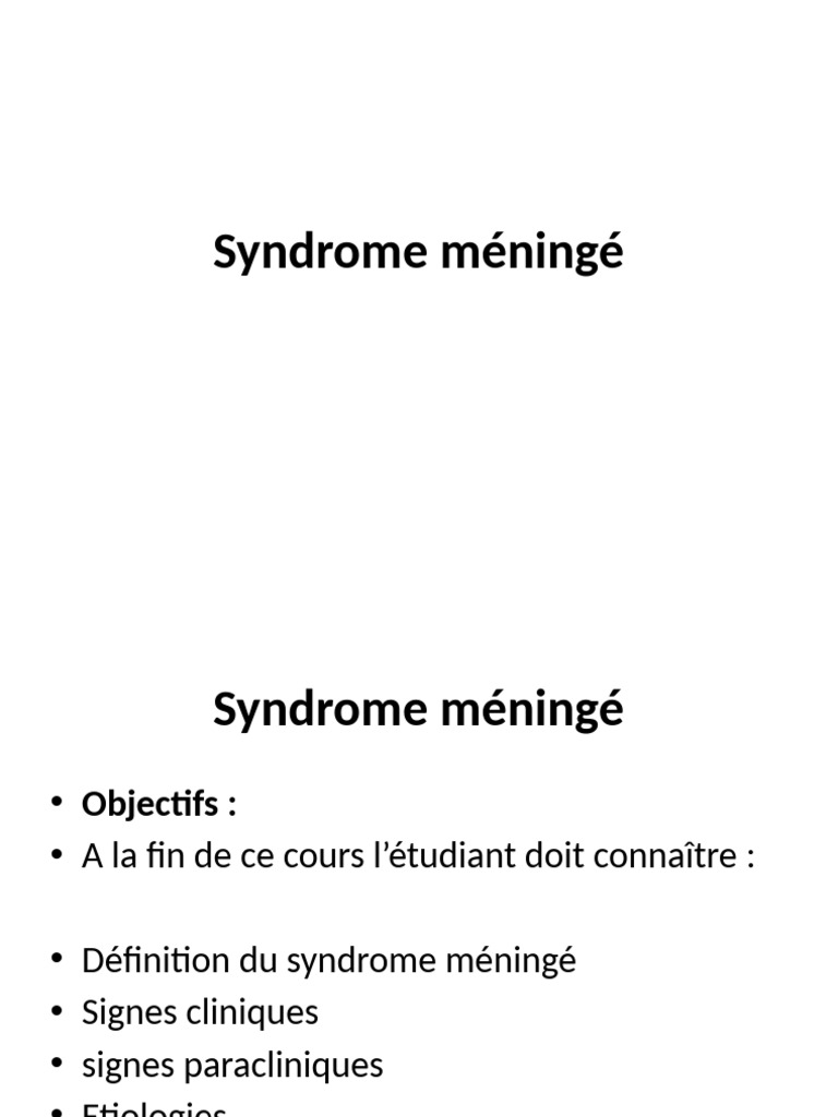 Comprendre le syndrome méningé | PDF | Liquide cérébro-spinal | Syndrome