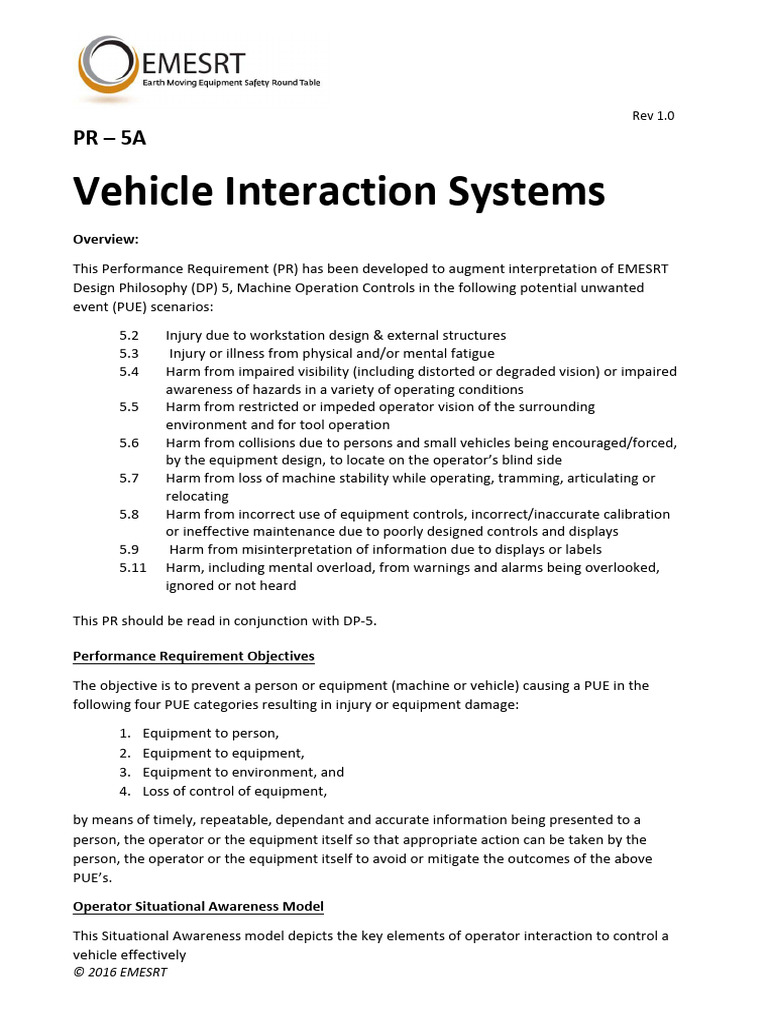 TP 1.1 EMESRT PR-5A-Vehicle Interaction Systems | PDF | Situation Awareness