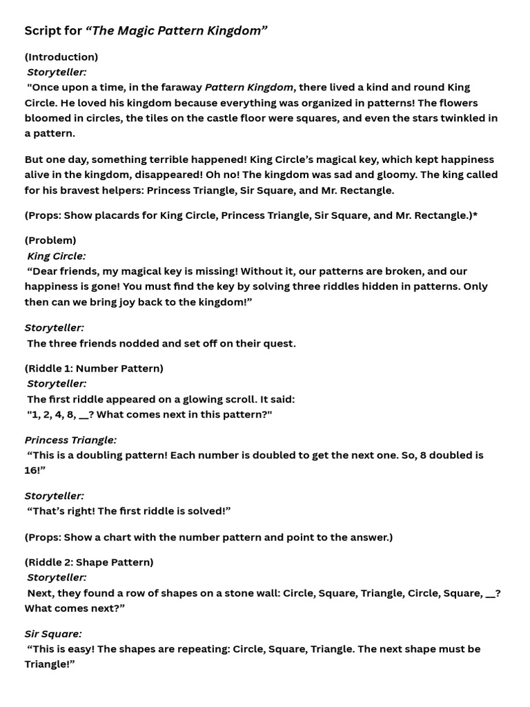 Script For "The Magic Pattern Kingdom" | PDF