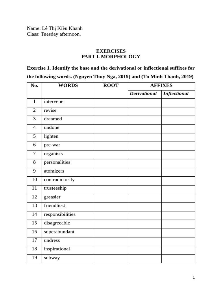 Exercises - Morphology and Syntax | PDF