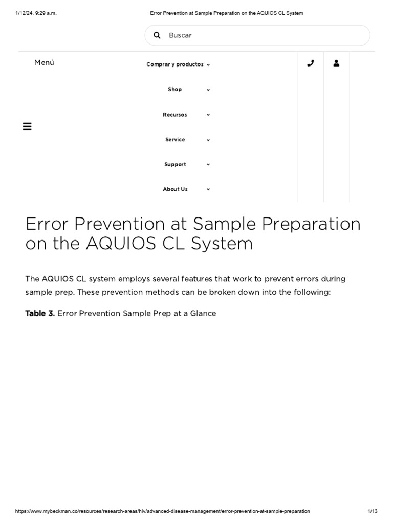 Error Prevention at Sample Preparation On The AQUIOS CL System | PDF ...