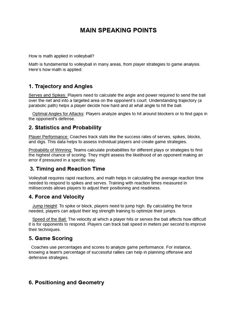 Main Speaking Points | PDF | Volleyball
