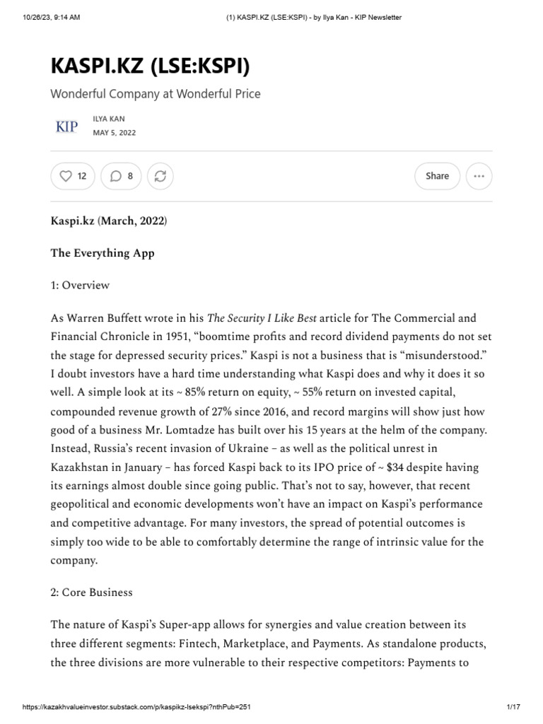 KASPI - KZ (LSE - KSPI) - by Ilya Kan - KIP Newsletter | PDF | Payments ...