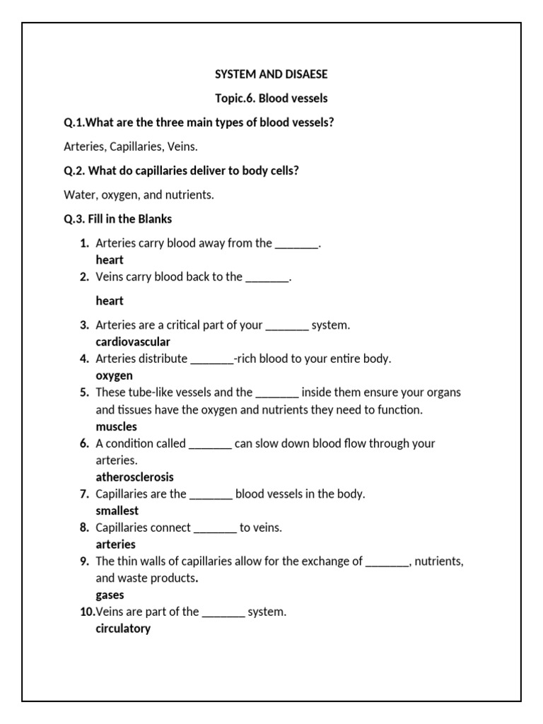 SYSTEM AND DISAESE Blood V Topic 6 Ans | PDF | Artery | Blood Vessel