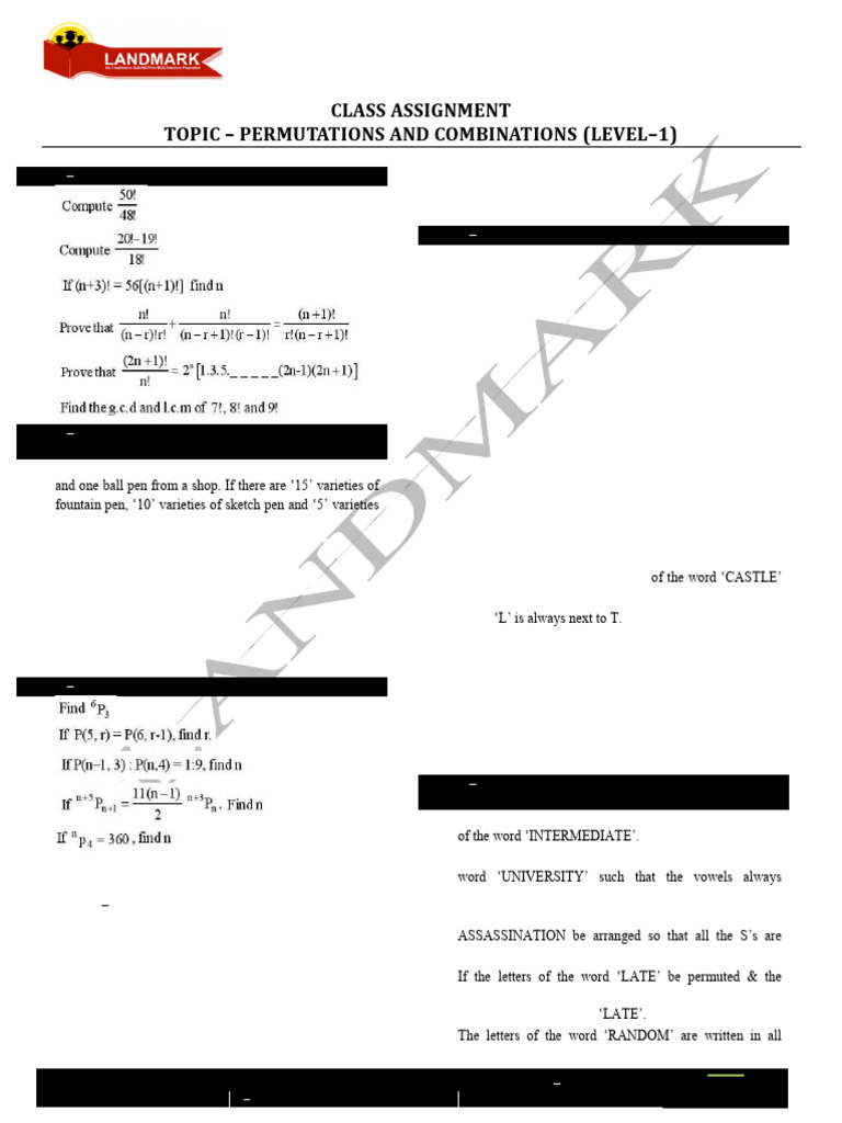 Assignment Permutations and Combinations 2021 | PDF | Permutation | Mathematics