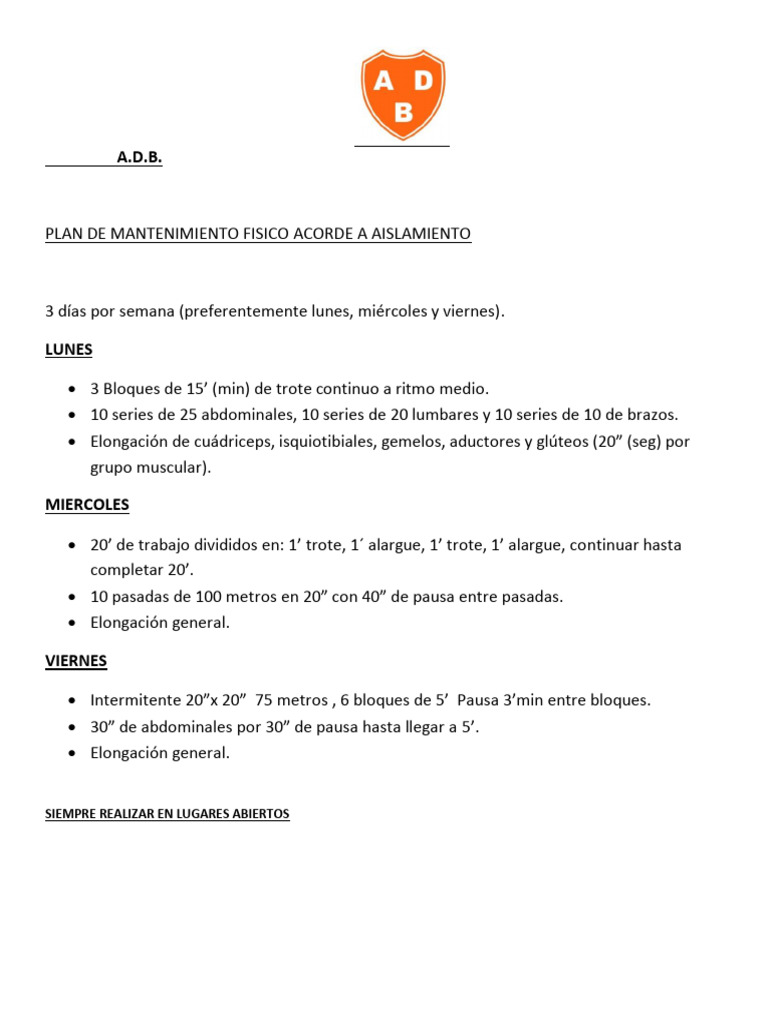 A.D.B. Plan Entr. Cuarentena | PDF