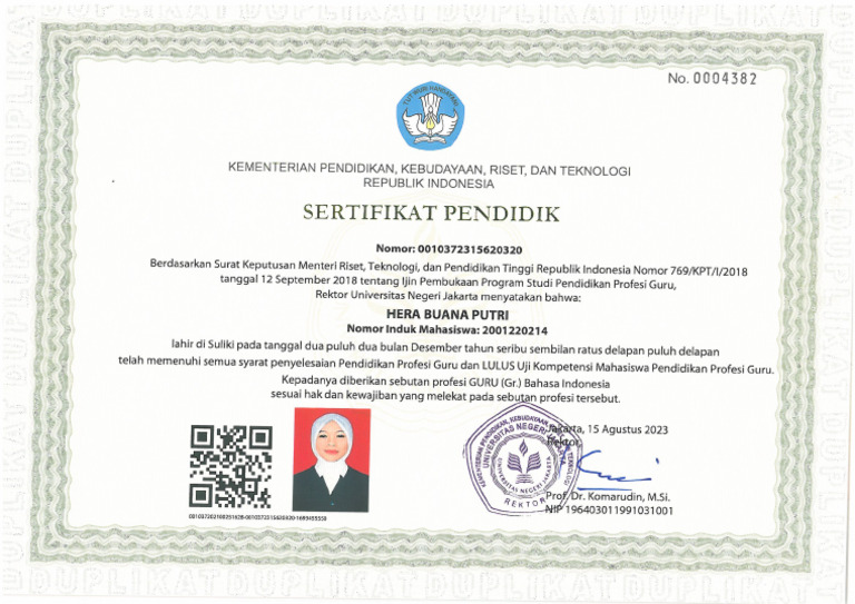 Hera Buana Putri - SERTIFIKAT - BAHASA INDONESIA | PDF