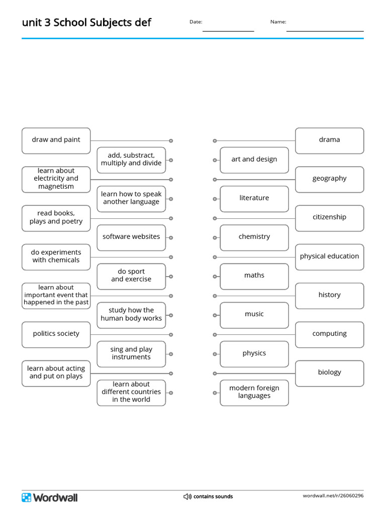 School Subjects Def Match Up | PDF