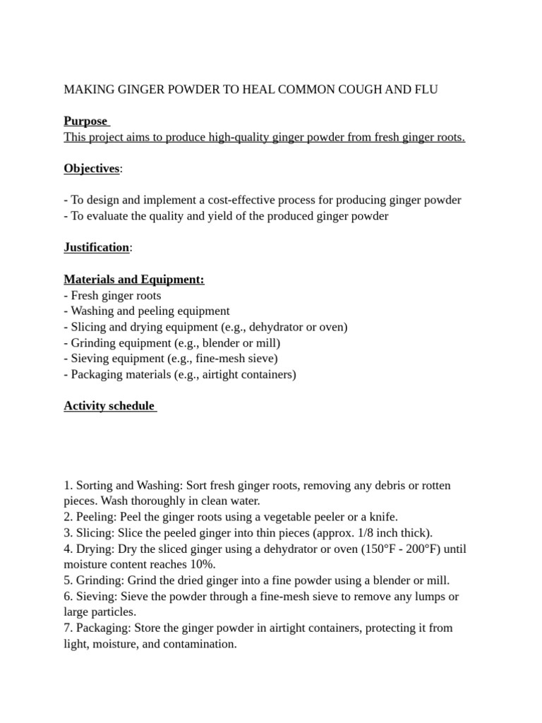 Martin Project | PDF | Ginger | Mill (Grinding)