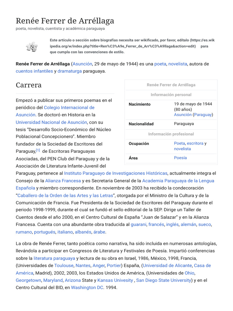 Renée Ferrer: Poeta y Novelista Paraguaya | PDF