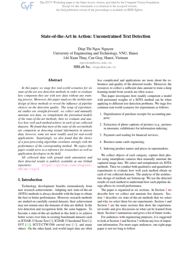 Nguyen State Of The Art In Action Unconstrained Text Detection Iccvw 2019 Paper Pdf Deep