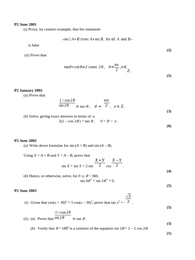 Trigonometry Addition and Double Angle | PDF | Trigonometry ...