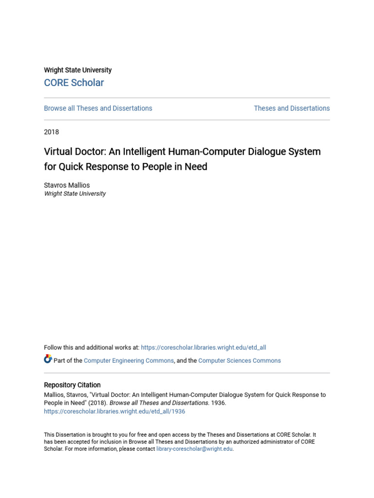 Virtual Doctor - An Intelligent Human-Computer Dialogue System For ...