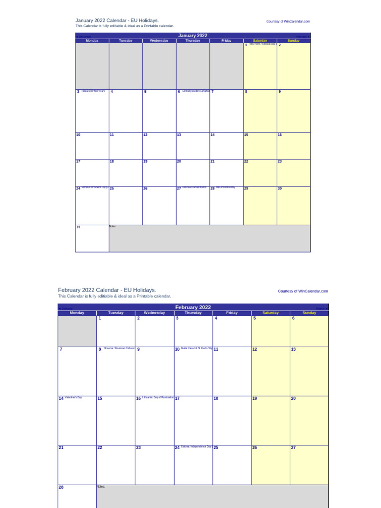 2022 Monthly Holiday Calendar | PDF | Easter | Public Holiday