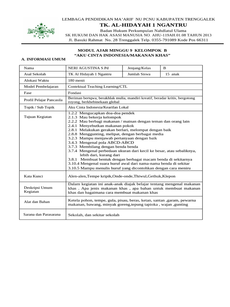 Modul Ajar Minggu 09 Kel.b | PDF