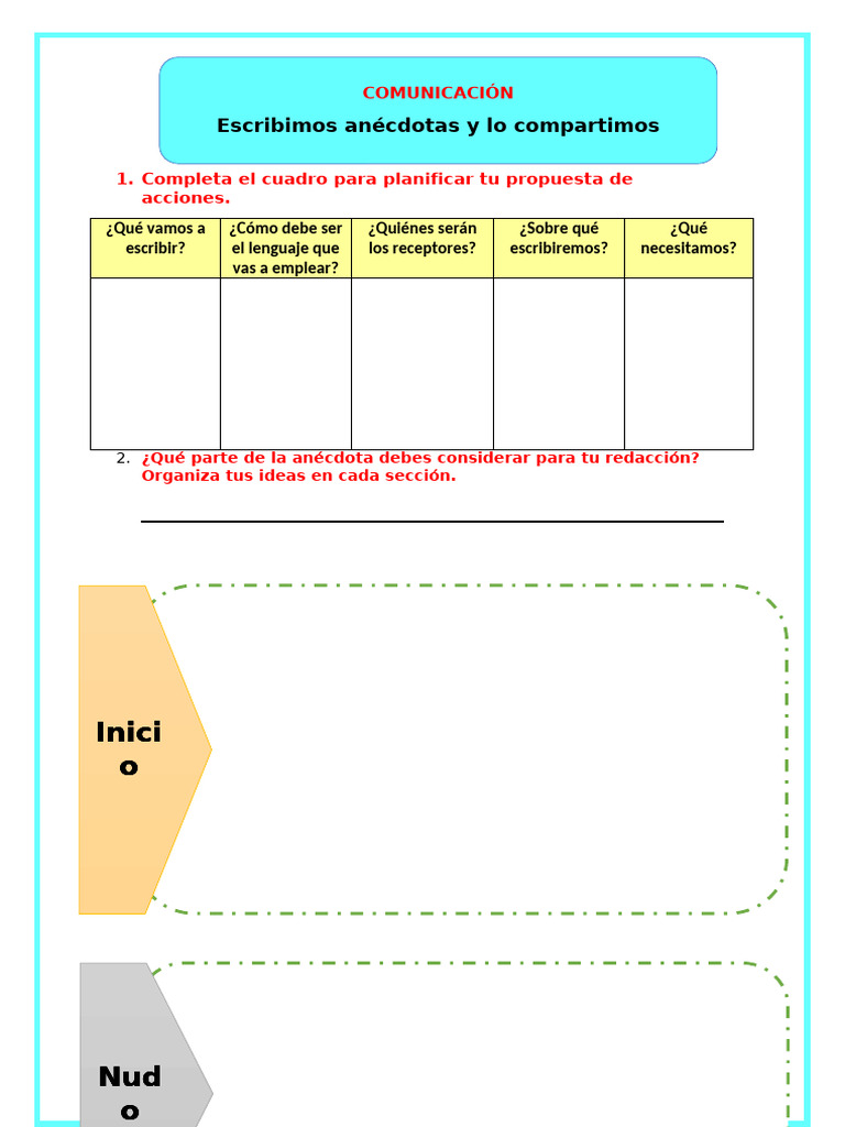 Ficha Mier 29 Escribimos y Compartimos Anecdotas | PDF