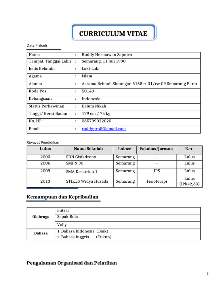 Curriculum Vitae: Data Pribadi | PDF