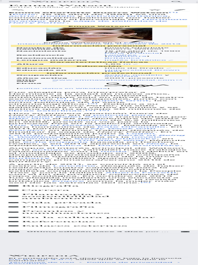 Emma Watson - Wikipedia, La Enciclopedia Libre | PDF
