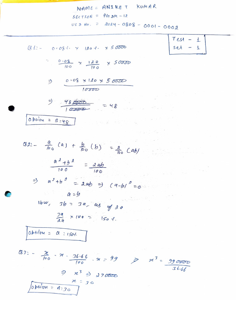 Aniket Kumar Math Assignment | PDF