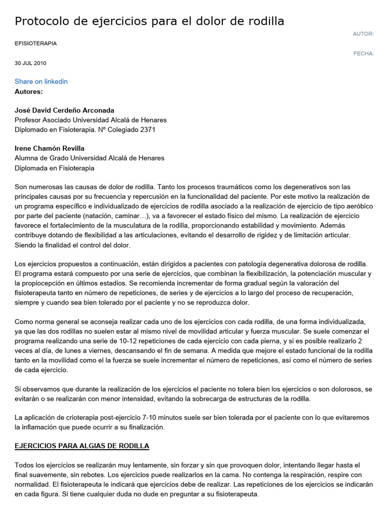 Protocolo de Ejercicio para El Dolor de Rodilla | PDF | Rodilla | Terapia física