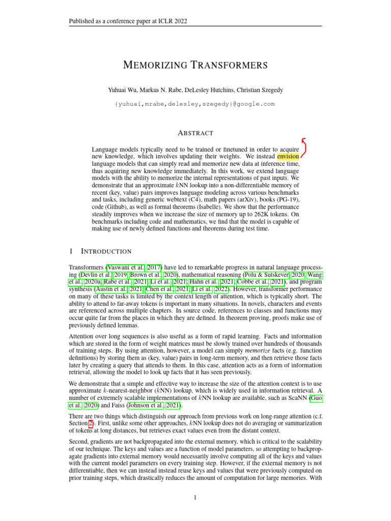 Emorizing Ransformers: Memorize | PDF